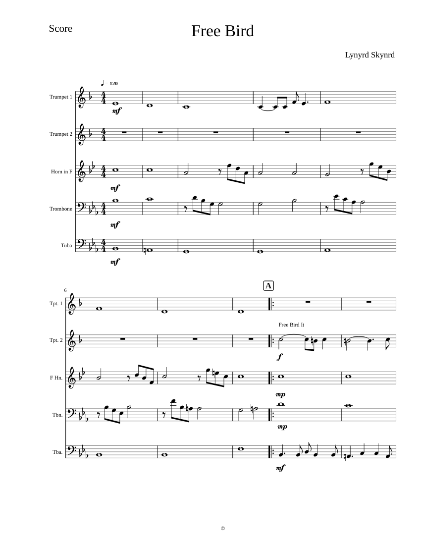 Freebird Sheet music for Trombone, Tuba, Trumpet in b-flat, French horn ...