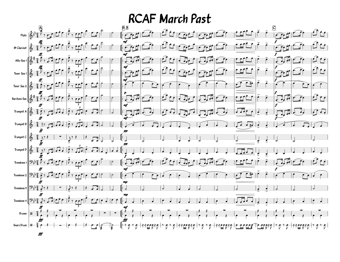 Royal Canadian Air Force March Past Sheet Music for Trombone, Flute ...