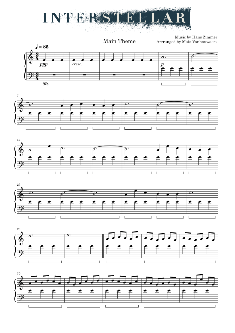 INTERSTELLAR Sheet Music for Piano (Solo) Easy | MuseScore.com