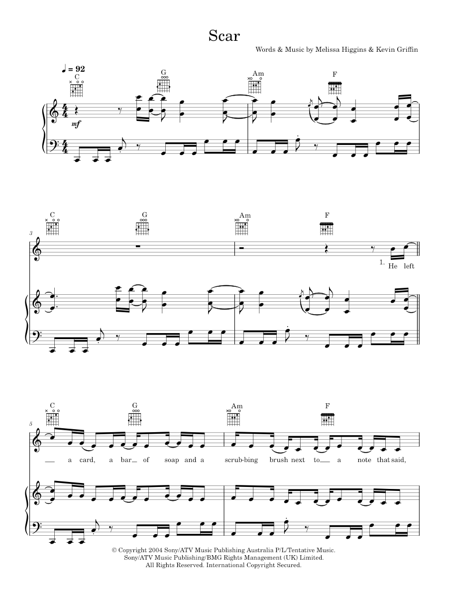 scar Sheet music for Piano, Vocals by Missy Higgins Official ...