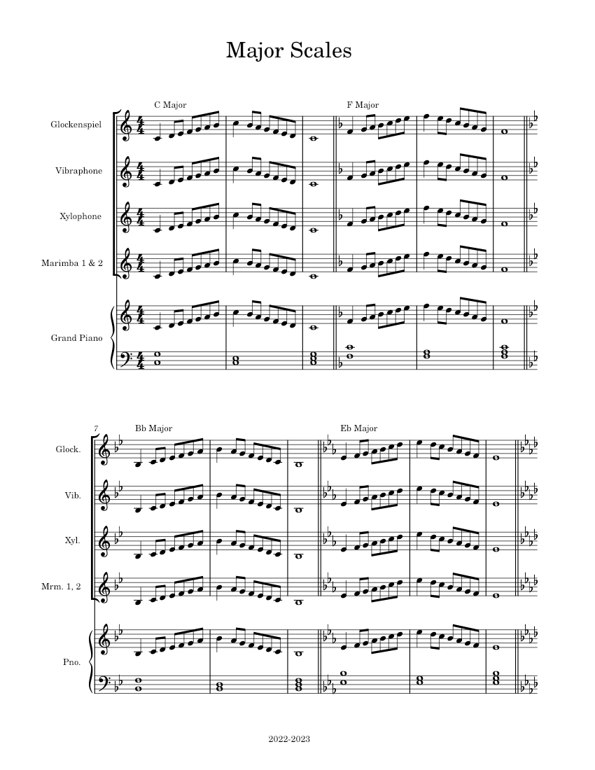 Major Scales Sheet music for Piano, Vibraphone, Glockenspiel, Marimba & more instruments ...