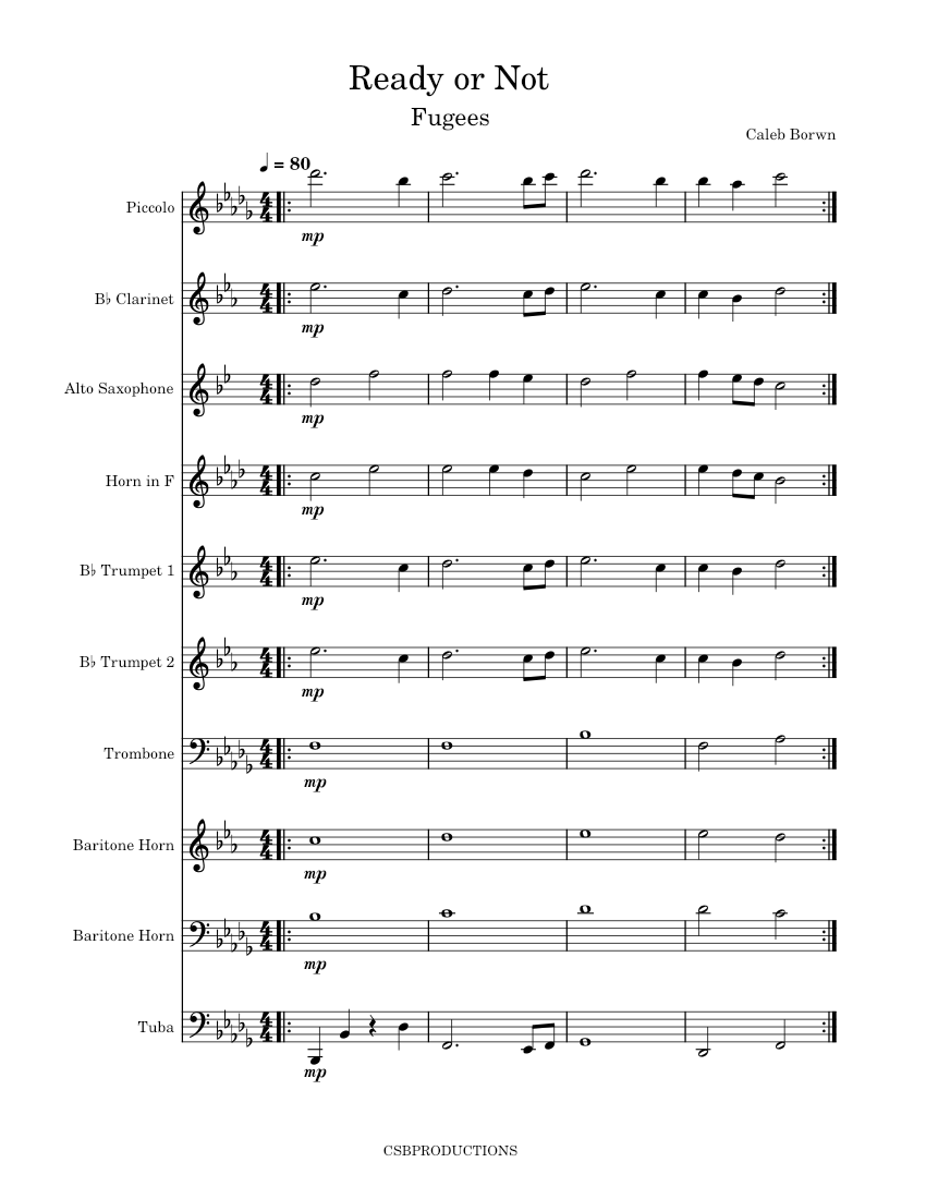 Ready or not - Fugees Sheet Music for Trombone, Tuba, Flute piccolo ...
