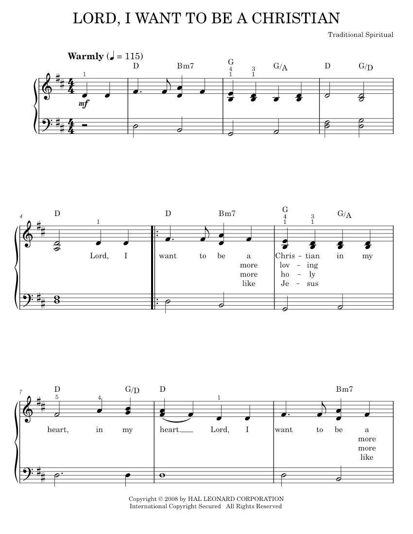 Play Official version of Lord, I Want to Be a Christian sheet music by ...