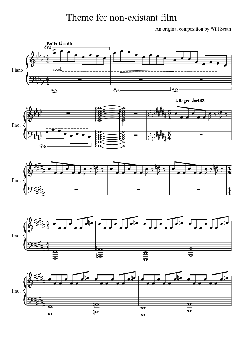 Music for opening credits of non-existent film Sheet music for Piano ...