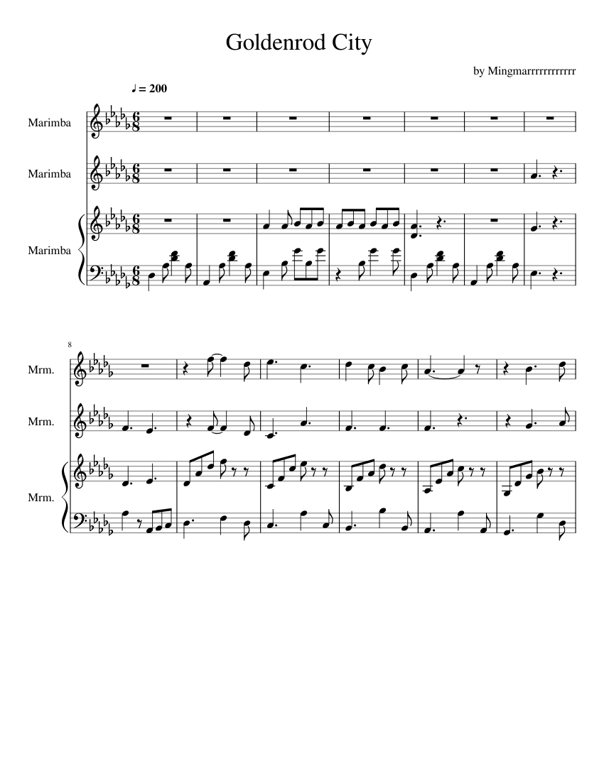 Goldenrod City Theme (marimba cover) Sheet music for Marimba ...