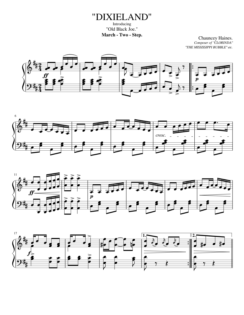 Dixieland (1902) Sheet music for Piano (Solo) | Musescore.com