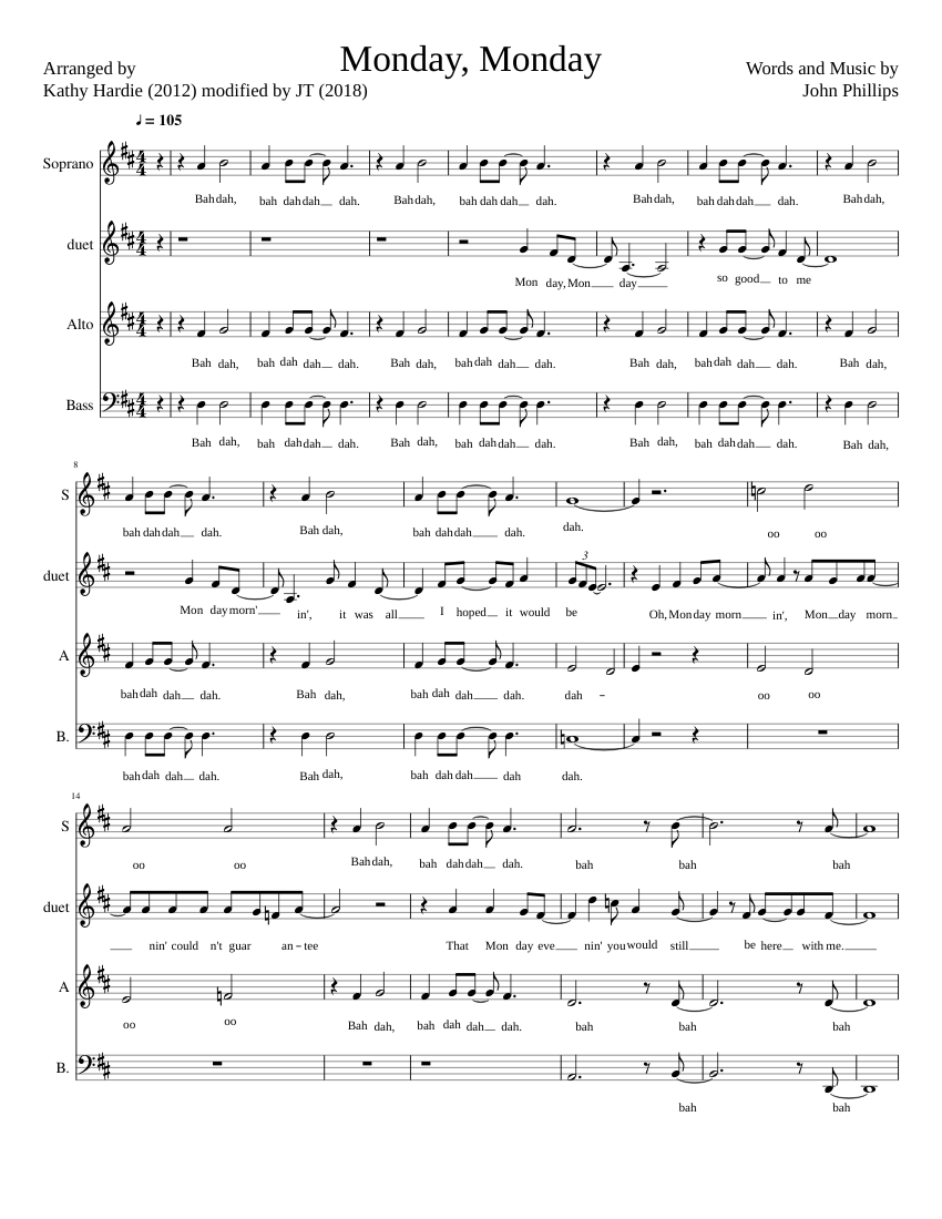 Monday, Monday Sheet music for Piano (Mixed Quartet) | Musescore.com