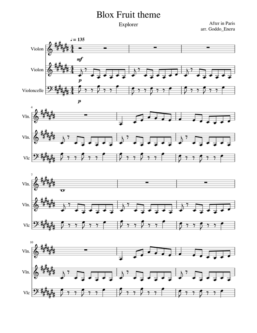 Blox Fruit _ Theme Sheet music for Violin, Cello (String Orchestra ...