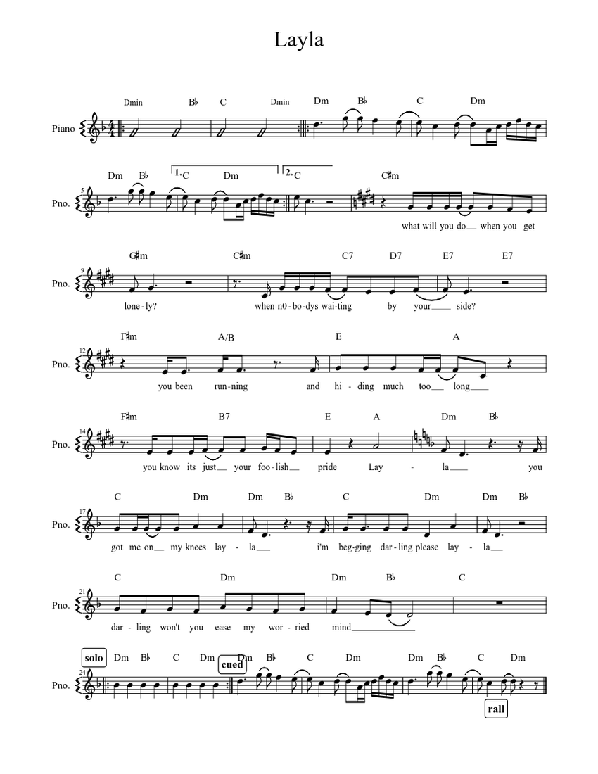 Layla Sheet music for Piano (Solo) | Musescore.com