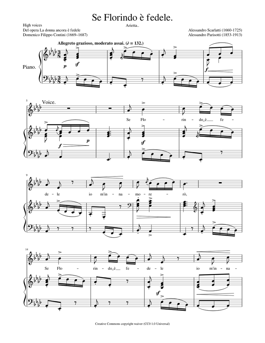 Scarlatti Alessandro - Se Florindo e fedele High Sheet music for Piano ...
