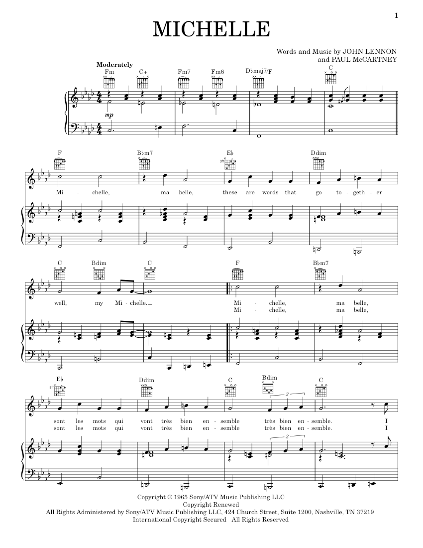 Play Official version of Michelle sheet music by The Beatles for Piano ...