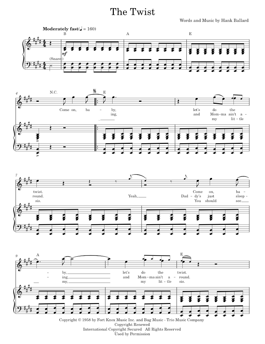 Play Official version of The Twist sheet music by Chubby Checker for ...