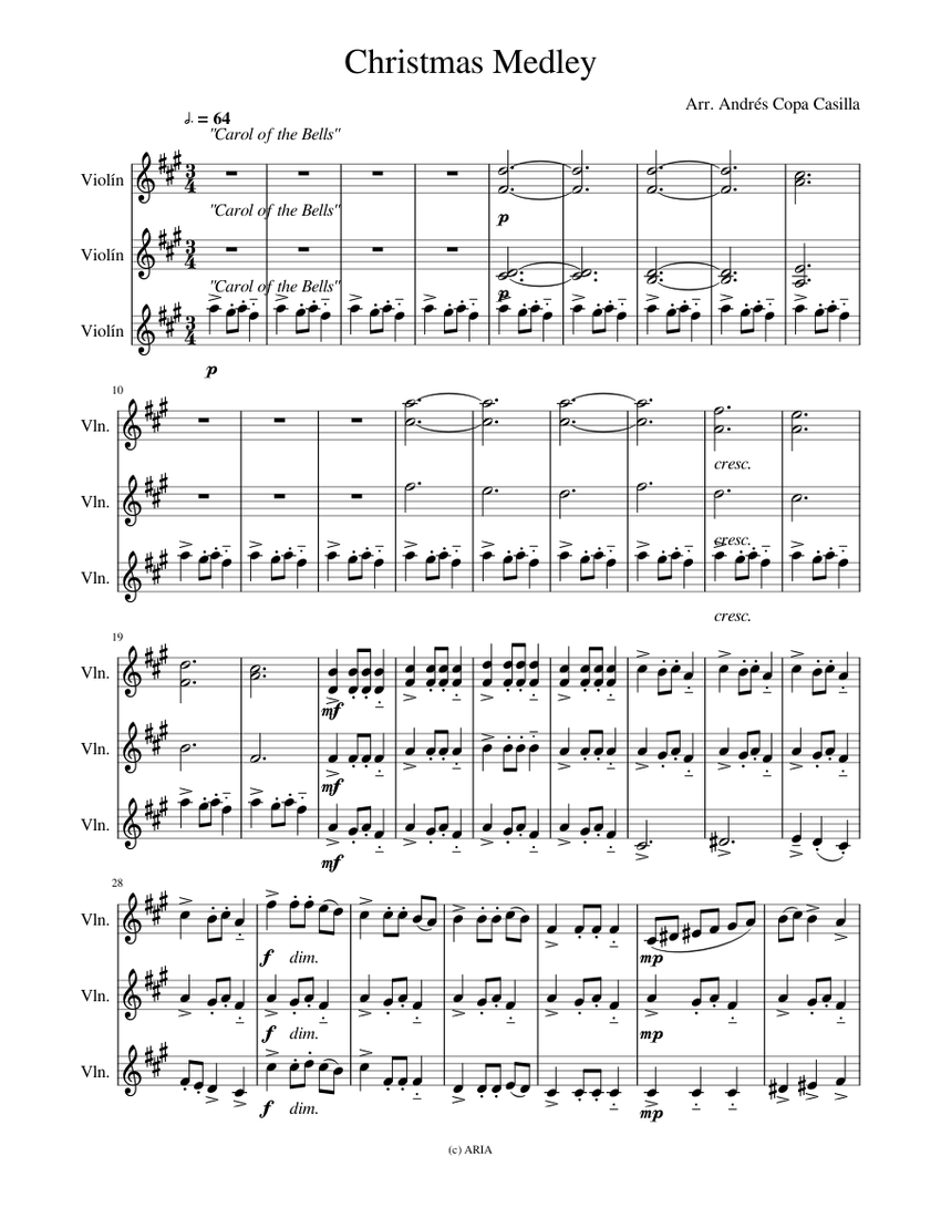 Christmas Medley Sheet music for Violin (String Trio) | Musescore.com