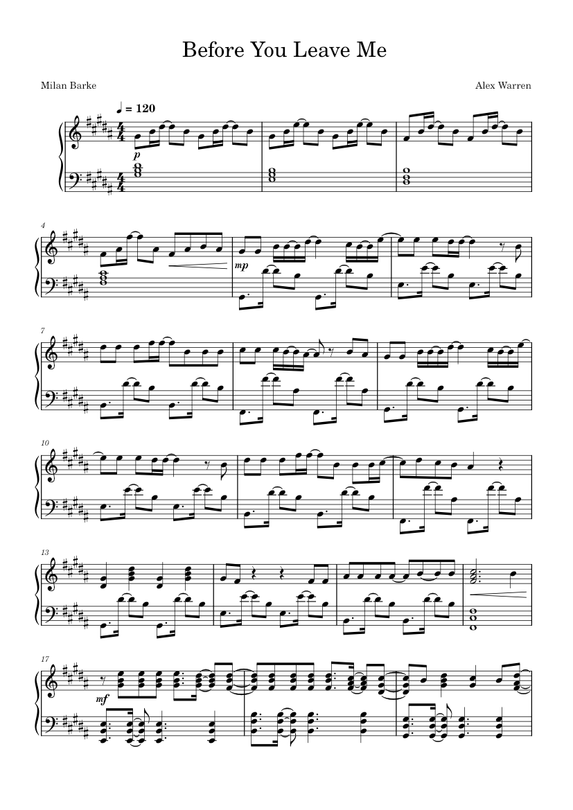 Before You Leave Me - Alex Warren Sheet Music for Piano (Solo ...