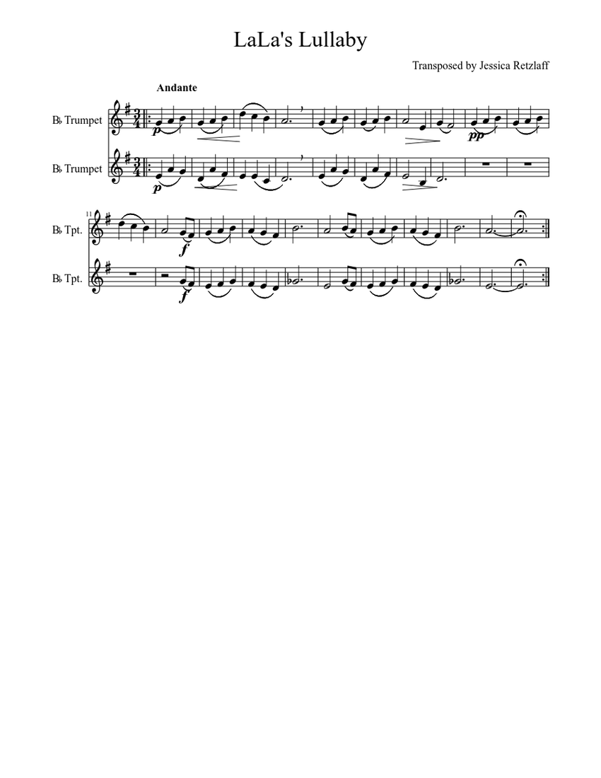 LaLa's Lullaby Sheet music for Trumpet (Brass Duet) | Musescore.com