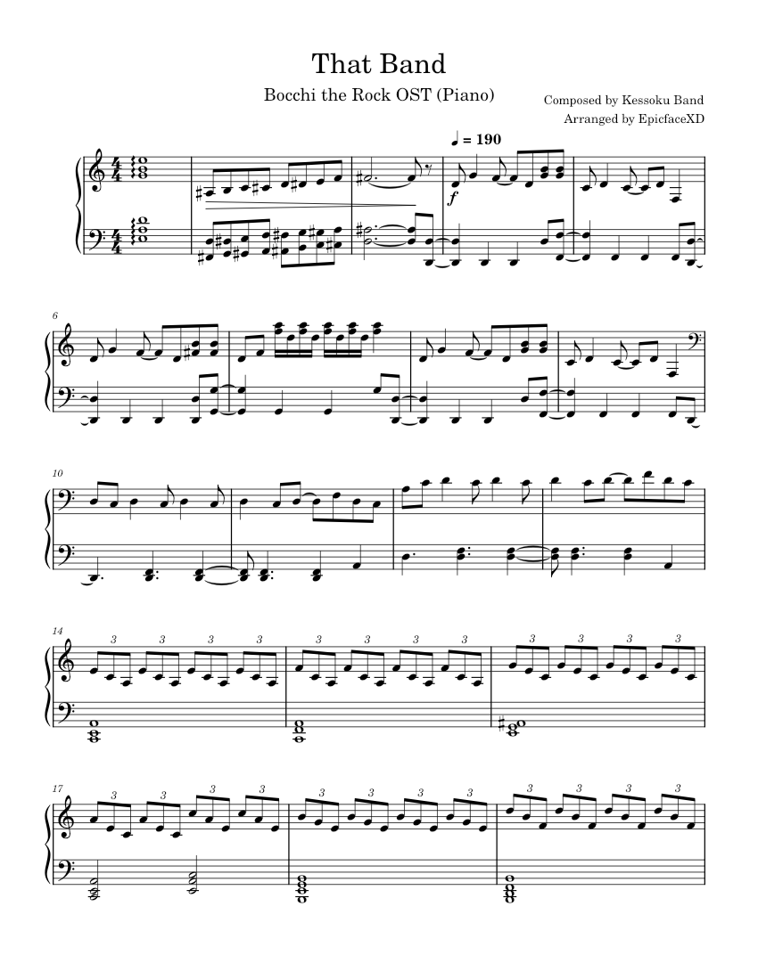 That Band - Bocchi the Rock OST (Piano) Sheet Music for Piano (Solo ...