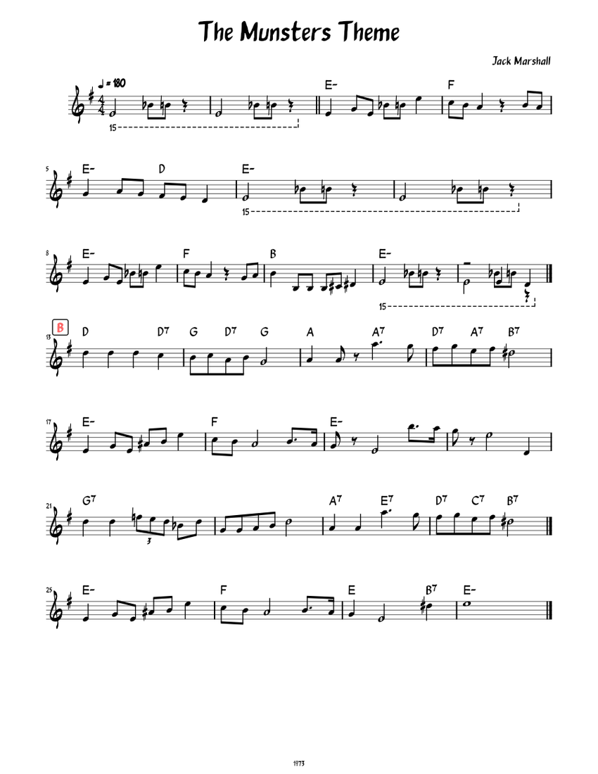 Munsters Theme (Lead sheet ) Sheet music for Piano (Solo) Easy ...