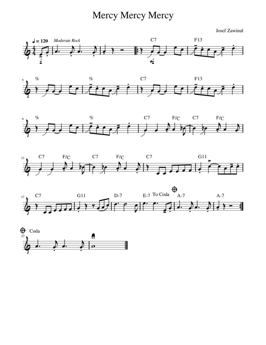 Mercy Mercy Mercy Sheet music for Trumpet in b-flat (Solo) | Download ...