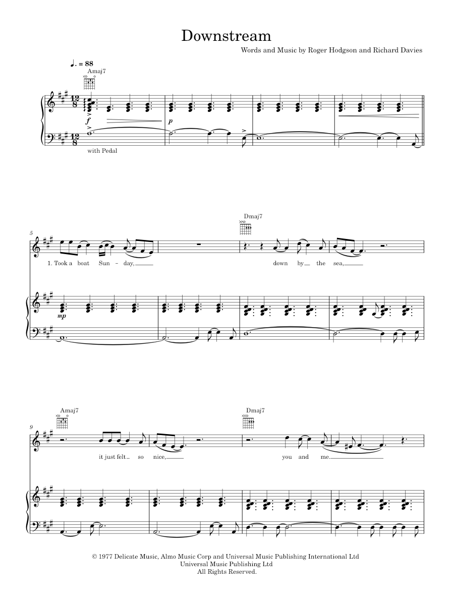 Play Official version of Downstream Sheet Music by Supertramp for Piano ...