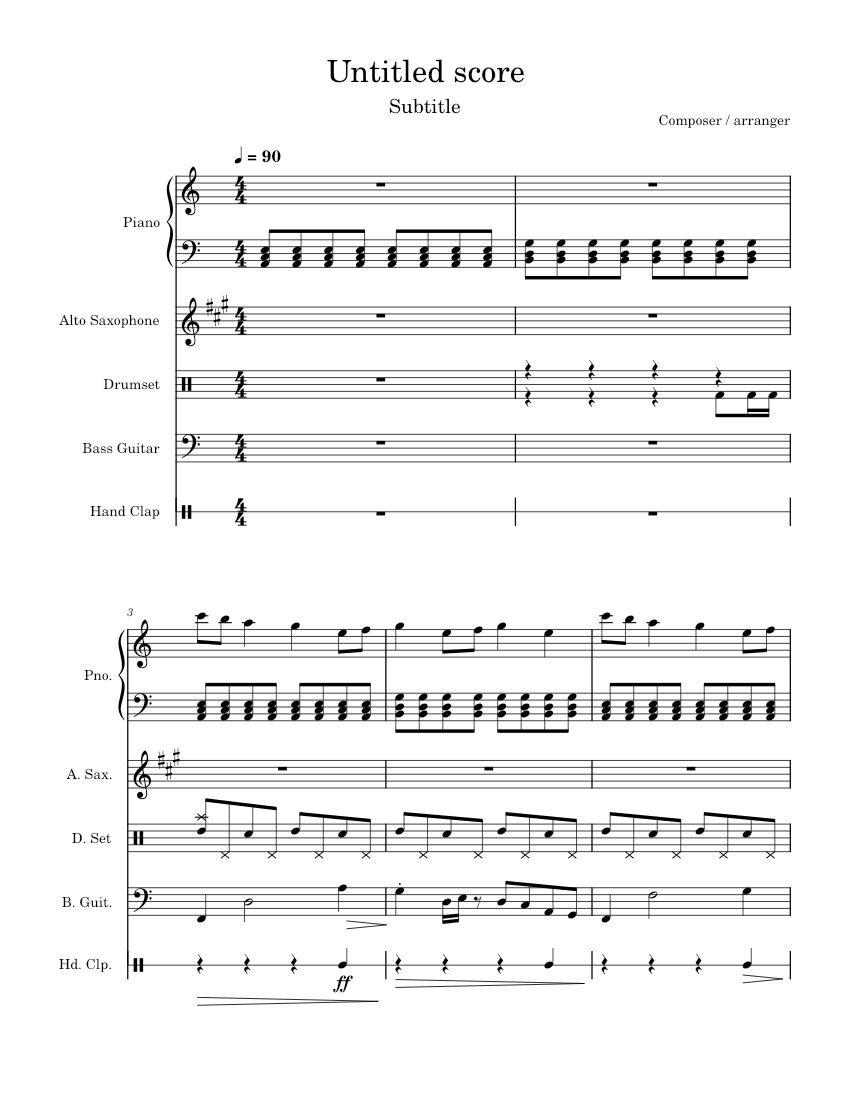 wallows Sheet music for Piano, Saxophone alto, Bass guitar, Drum group ...