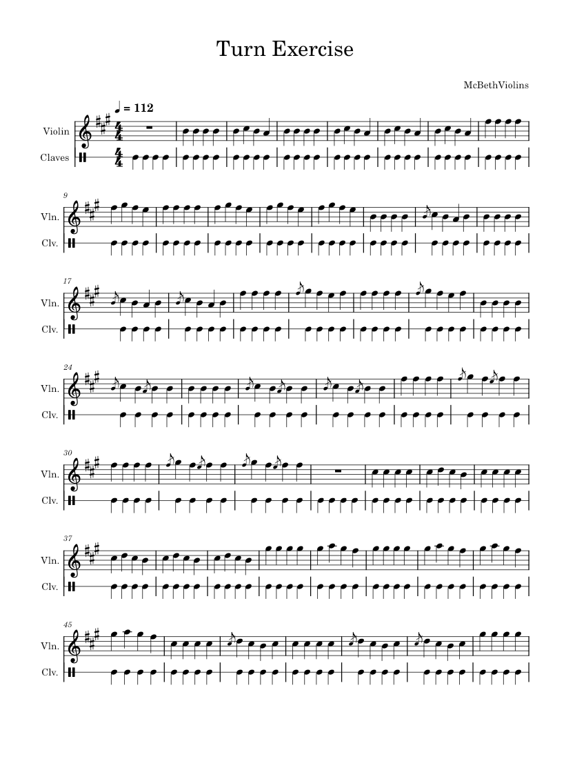 Turn Exercise Sheet music for Violin, Claves (Mixed Duet) | Musescore.com