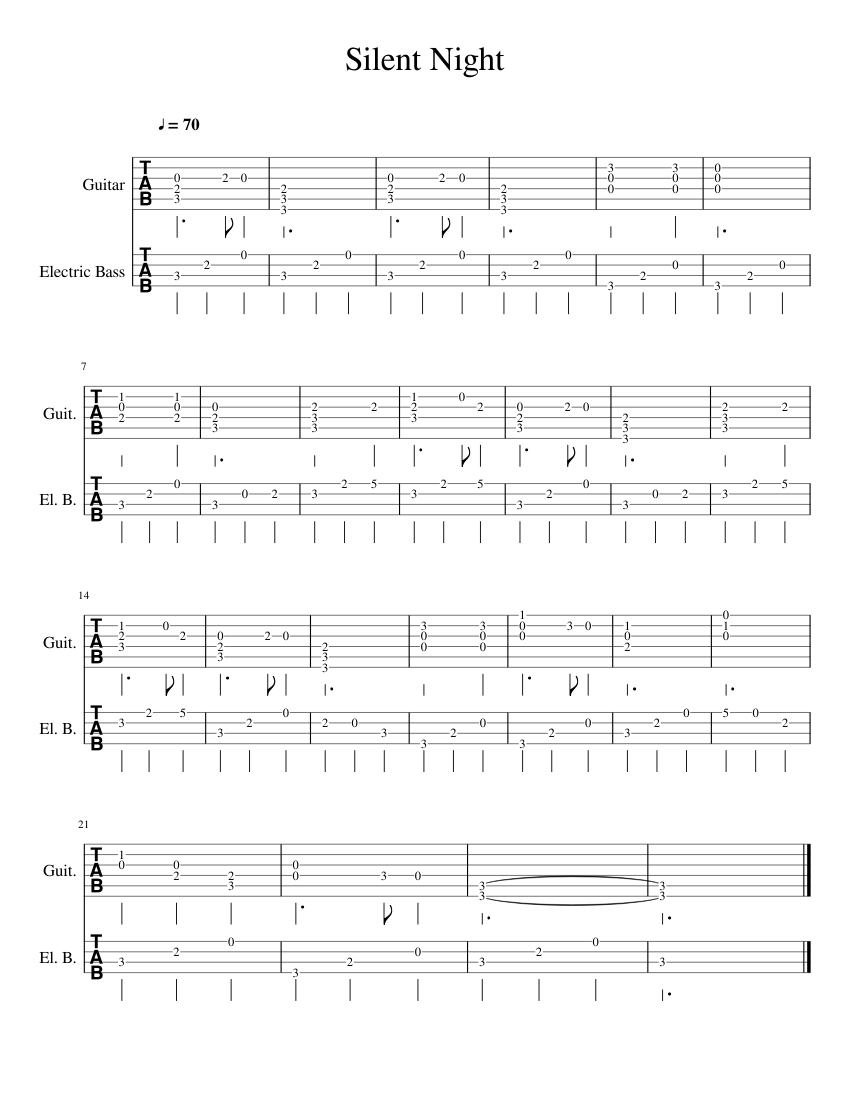 Silent Night - tabs for guitar and bass Sheet music for Guitar, Bass ...
