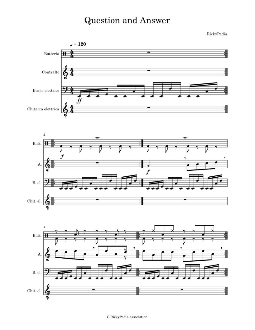 Question and Answer Sheet music for Alto, Guitar, Bass guitar, Drum ...