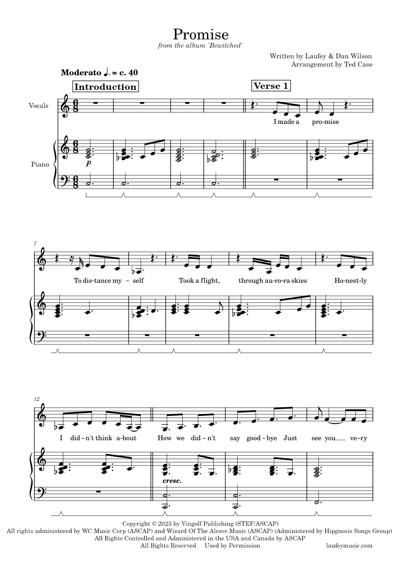 Promise – Laufey 'Bewitched' (Official Piano-Voice Sheet) Sheet Music for Piano, Clarinet in b ...