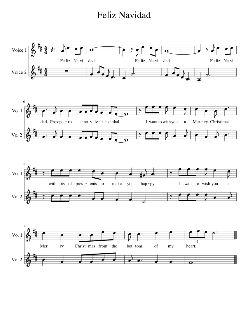Feliz Navidad Sheet music for Vocals (Choral) | Musescore.com