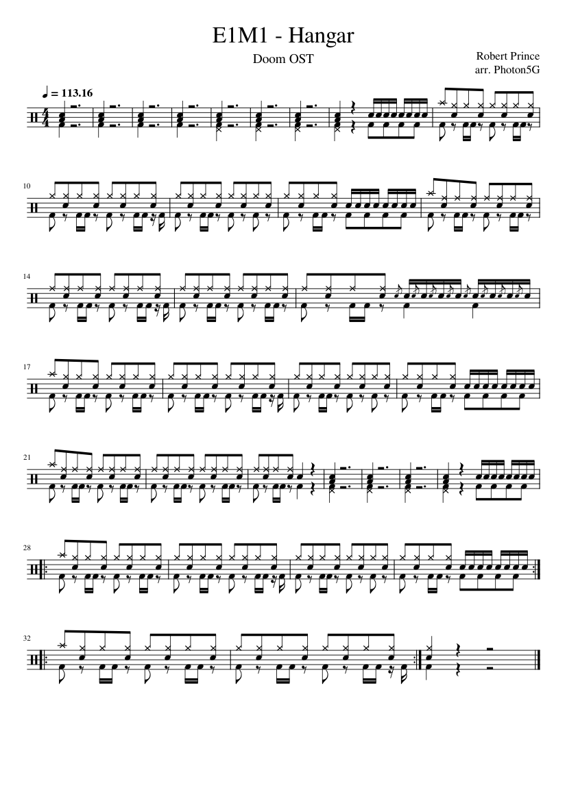 E1M1 - Hangar Sheet music for Drum group (Solo) | Musescore.com