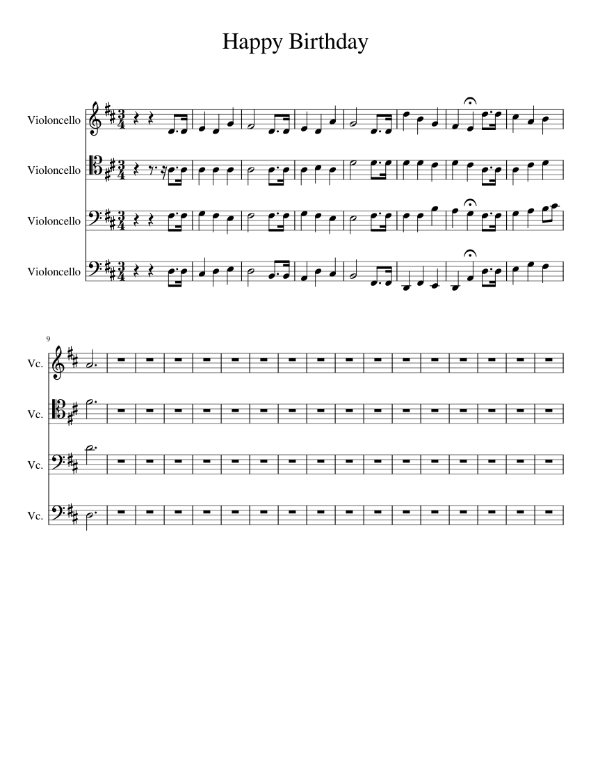 Happy Birthday Sheet music for Cello (Mixed Quartet) | Musescore.com