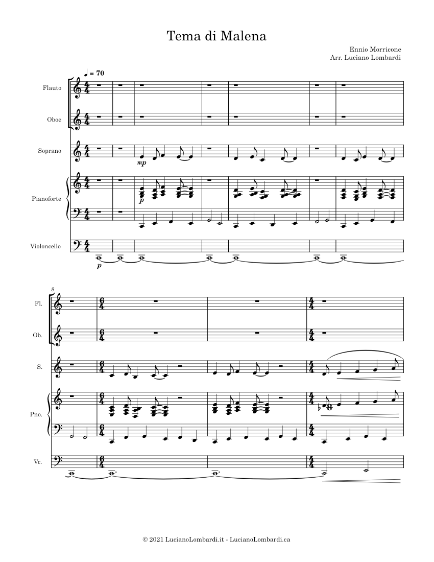 Tema di Malena (quintetto) - Ennio Morricone - Arr. Luciano Lombardi ...