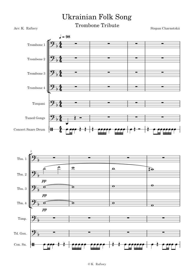 Ukrainian Folk Song - Ой у лузі червона калина Sheet Music for Trombone ...