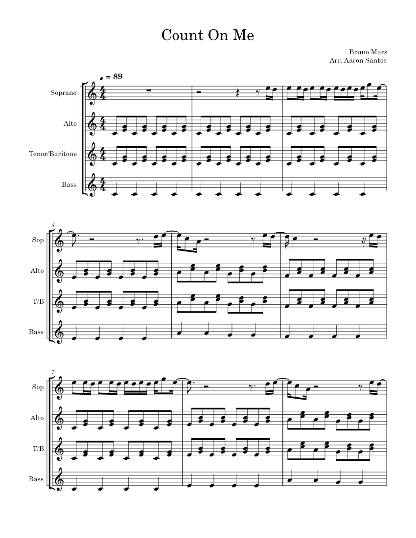 Count On Me Sheet Music for Bass guitar, Marimba (Percussion Quartet ...