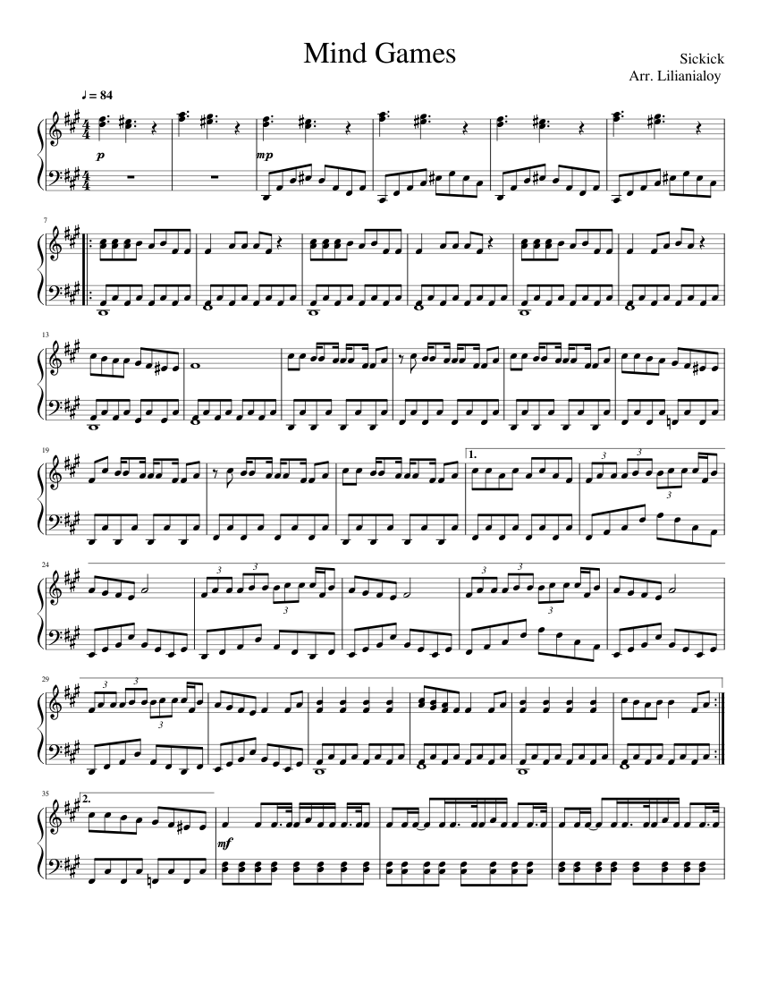 Mind Games - early intermediate Sheet Music for Piano (Solo ...