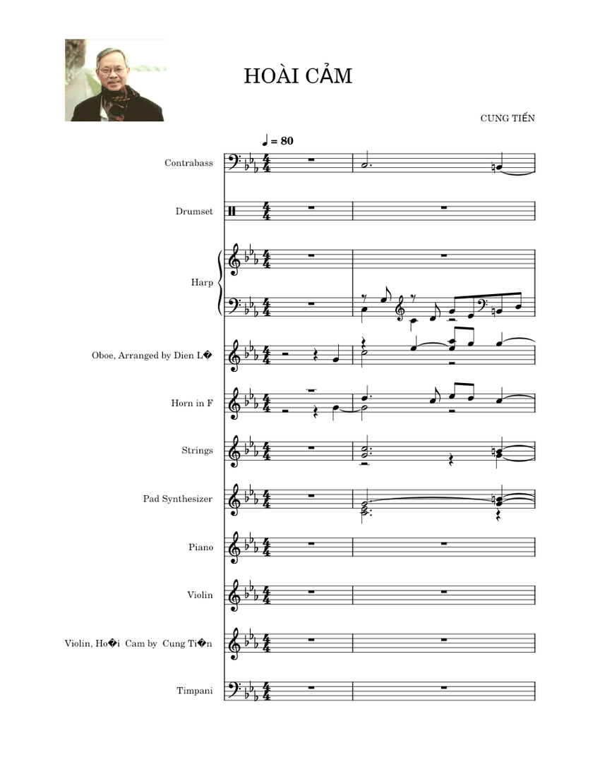 HOÀI CẢM Sheet music for Piano, Oboe, French horn, Contrabass & more ...