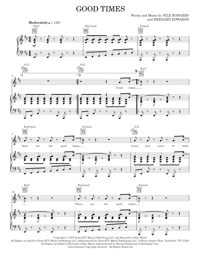 good times Sheet music for Piano, Vocals by Chic Official | MuseScore.com