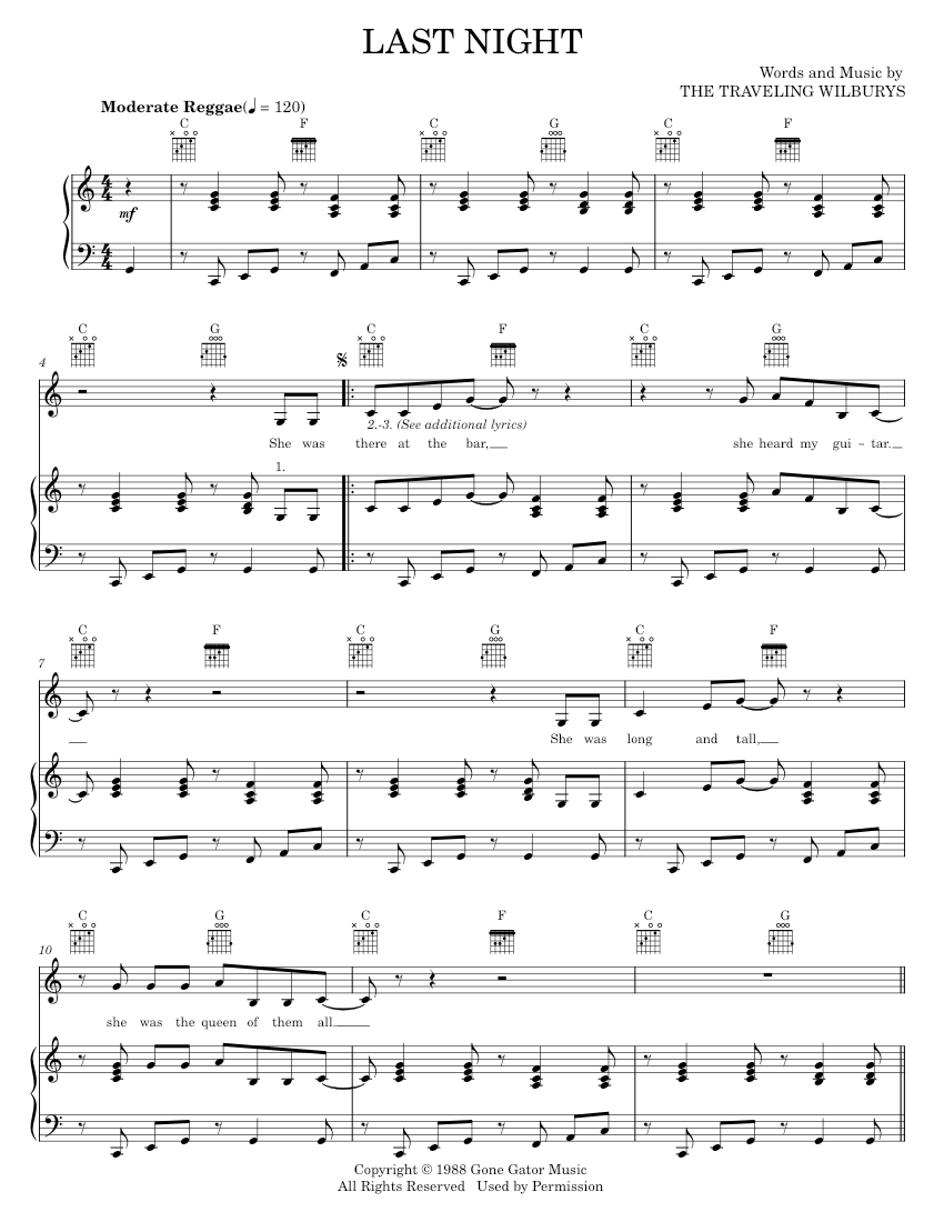 Last Night Sheet music for Piano, Vocals: Music Notes