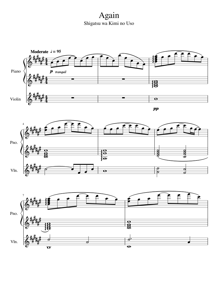 Again Sheet music for Piano, Violin (Solo) | Musescore.com