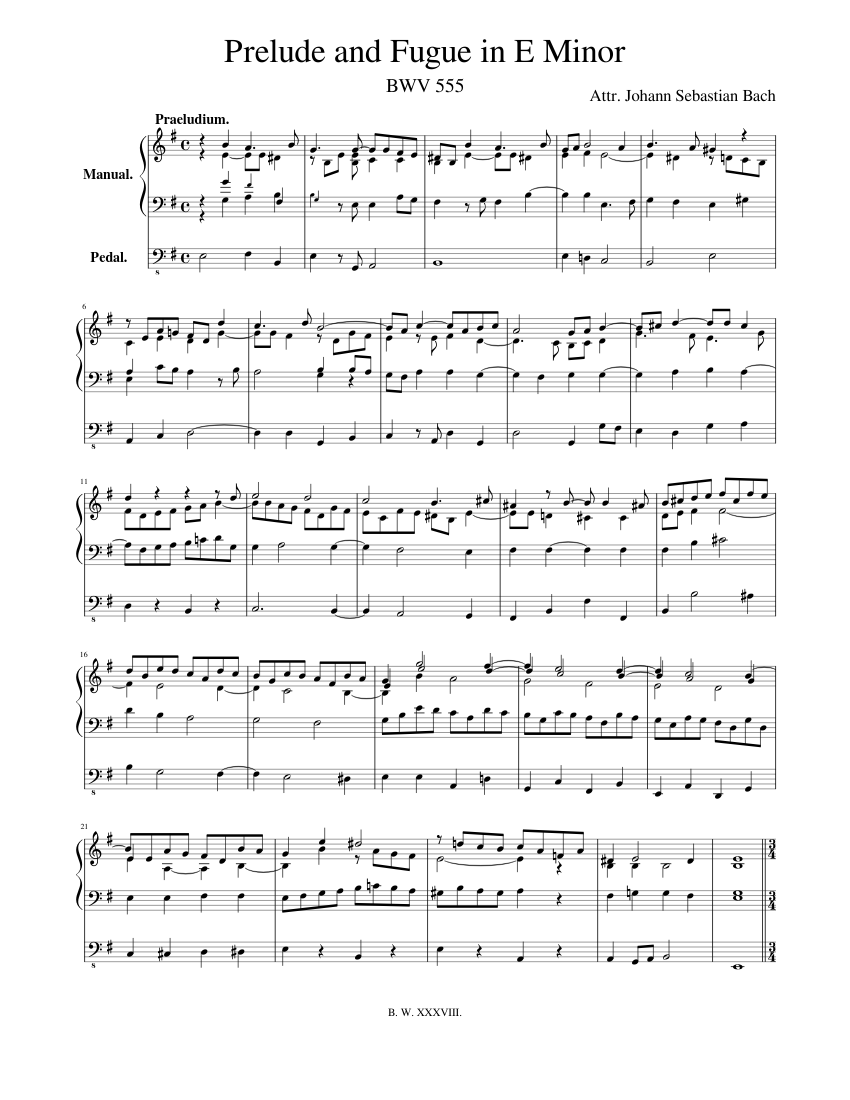 Prelude and Fugue in E Minor, BWV 555 Sheet music for Organ (Solo ...