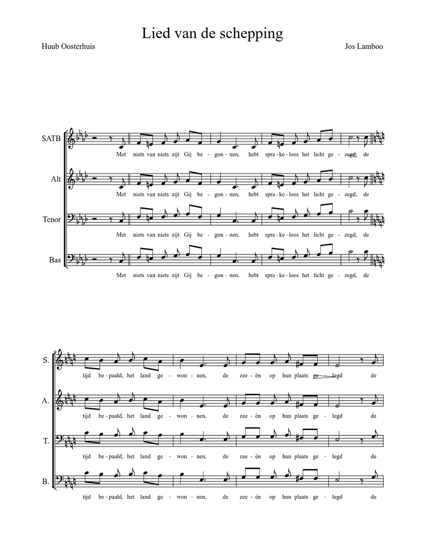 0082 Lied van de schepping SATB Sheet music for Soprano, Alto, Tenor ...