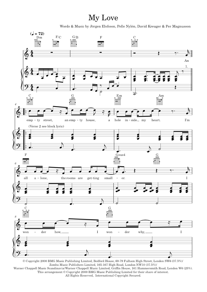 Play Official version of My love Sheet Music by Westlife for Piano ...