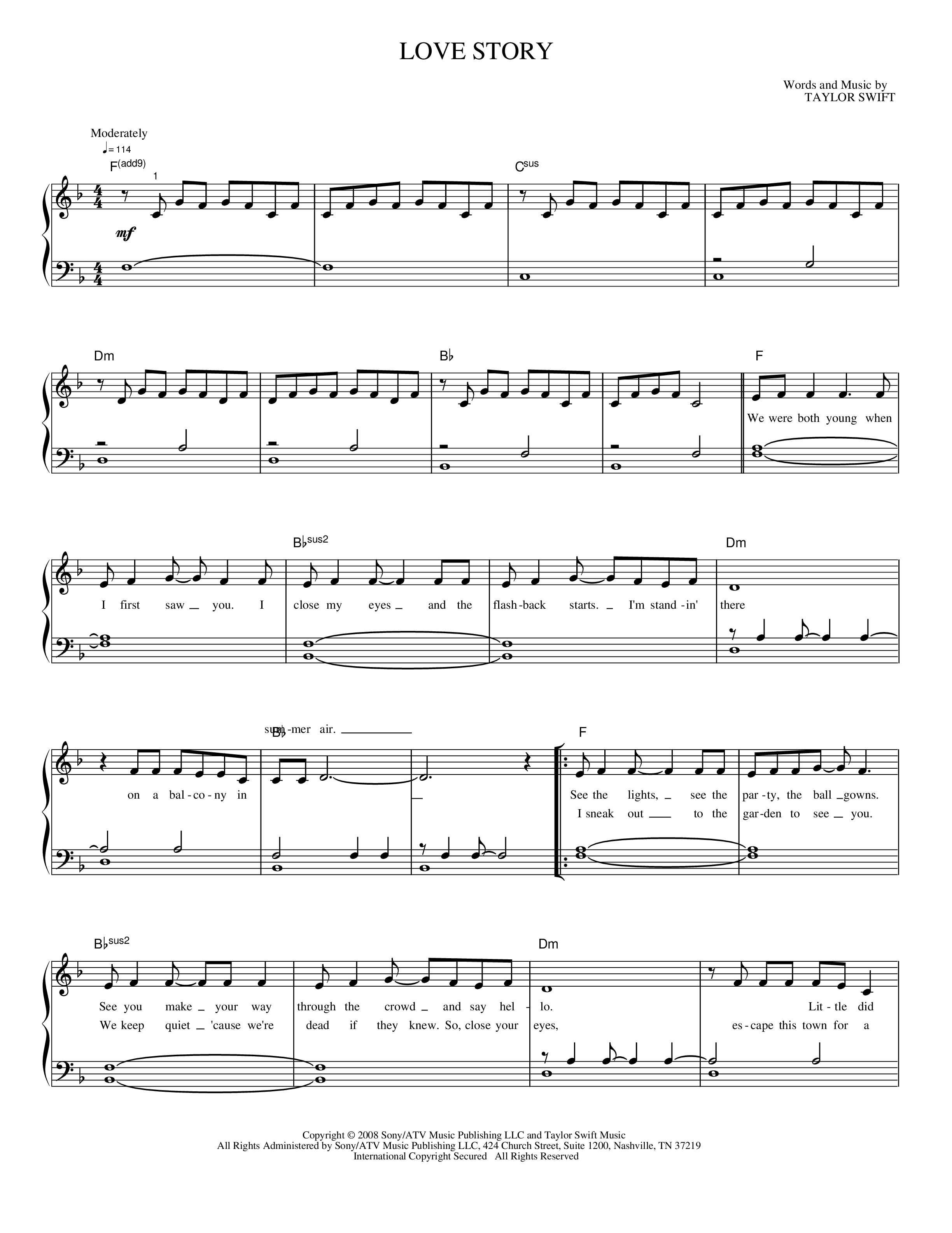 Play Official version of Love story sheet music by Taylor Swift for Piano, Vocals, Guitar ...