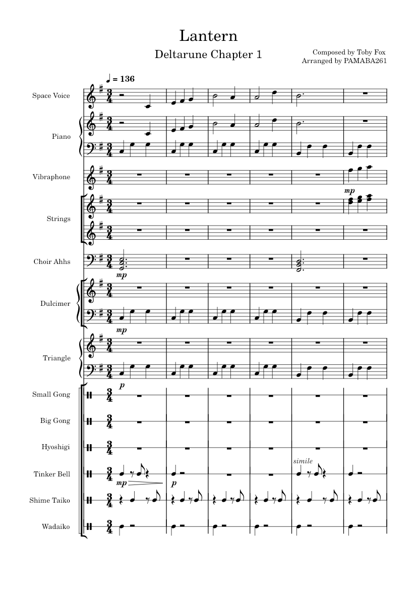 Lantern (Deltarune) – Toby Fox Lantern Sheet Music for Piano, Vocals ...