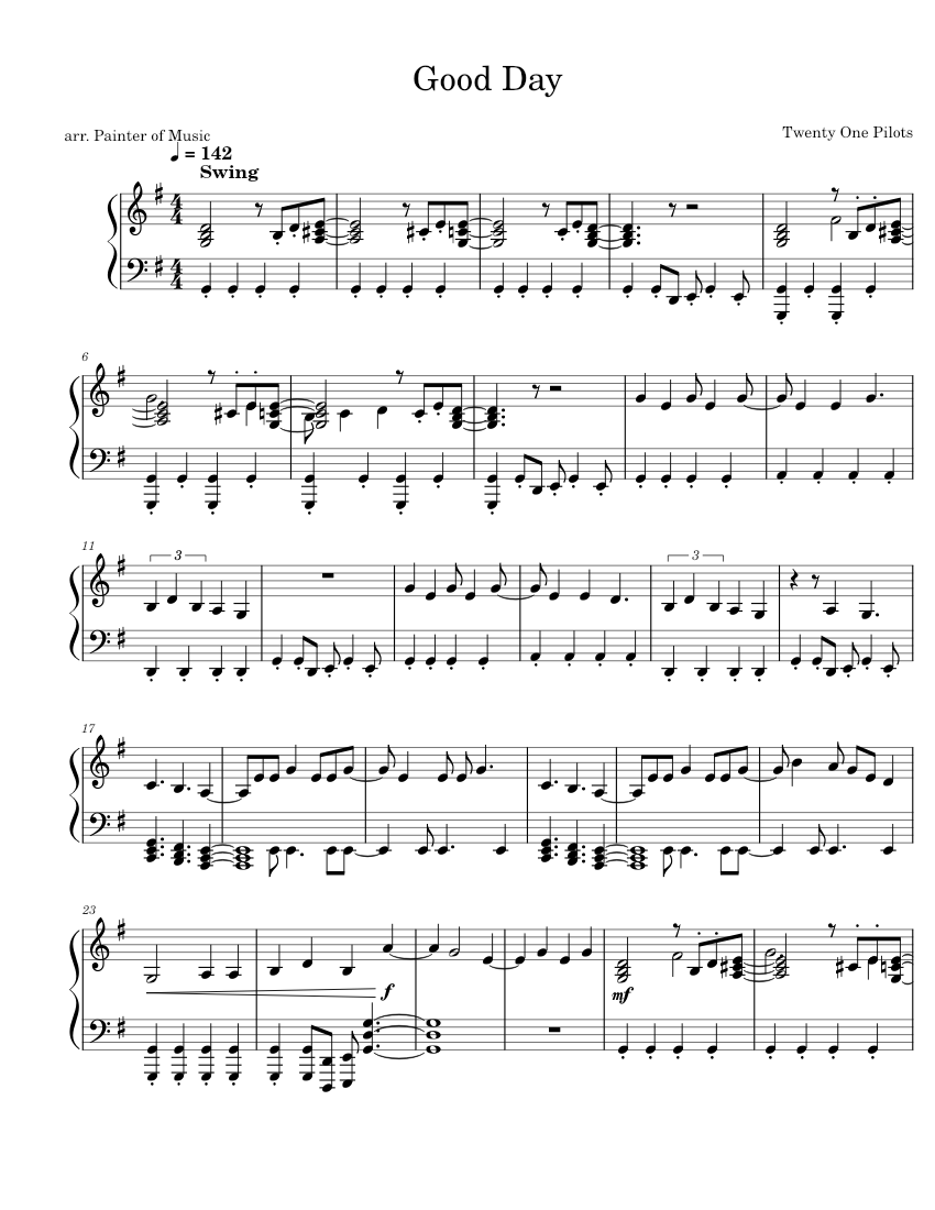 Good Day – Twenty One Pilots Sheet music for Piano (Solo) | Musescore.com