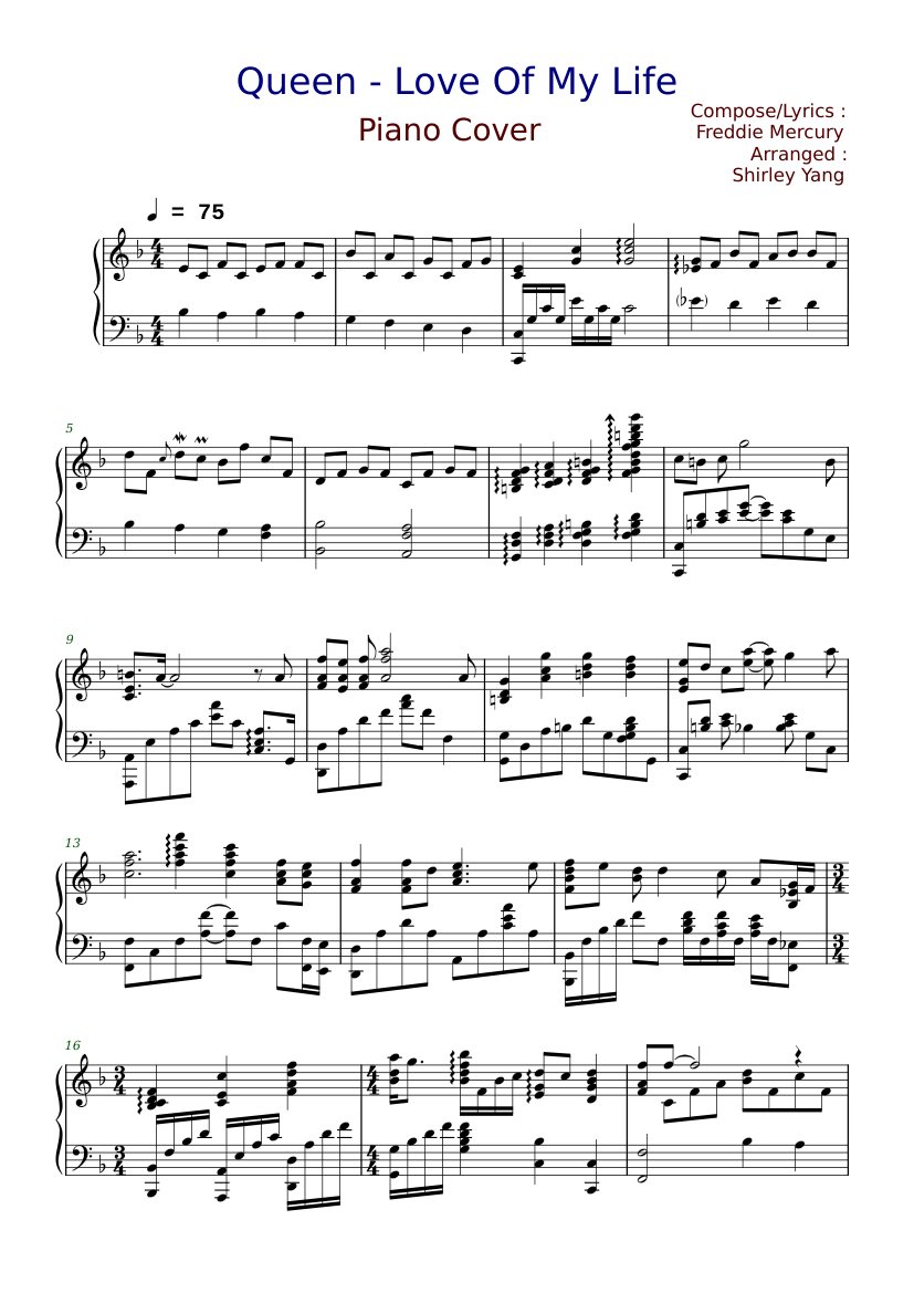 Love Of My Life Queen Piano Sheet Music