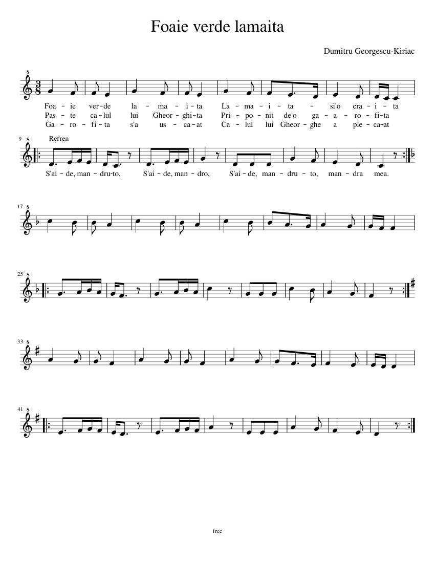 Foaie verde lamaita Sheet music for Recorder (Solo) | Musescore.com