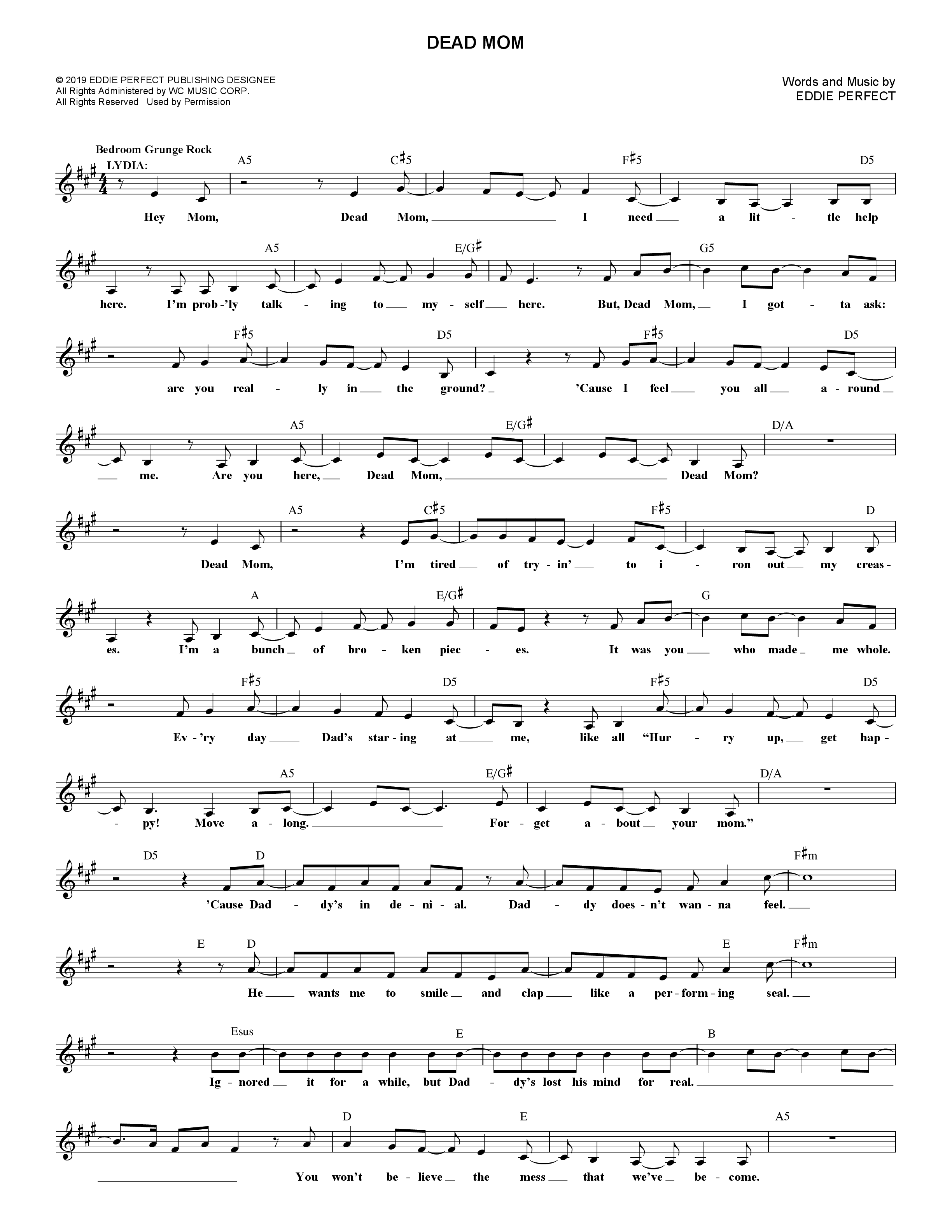 Play Official version of Dead Mom sheet music by Eddie Perfect for ...