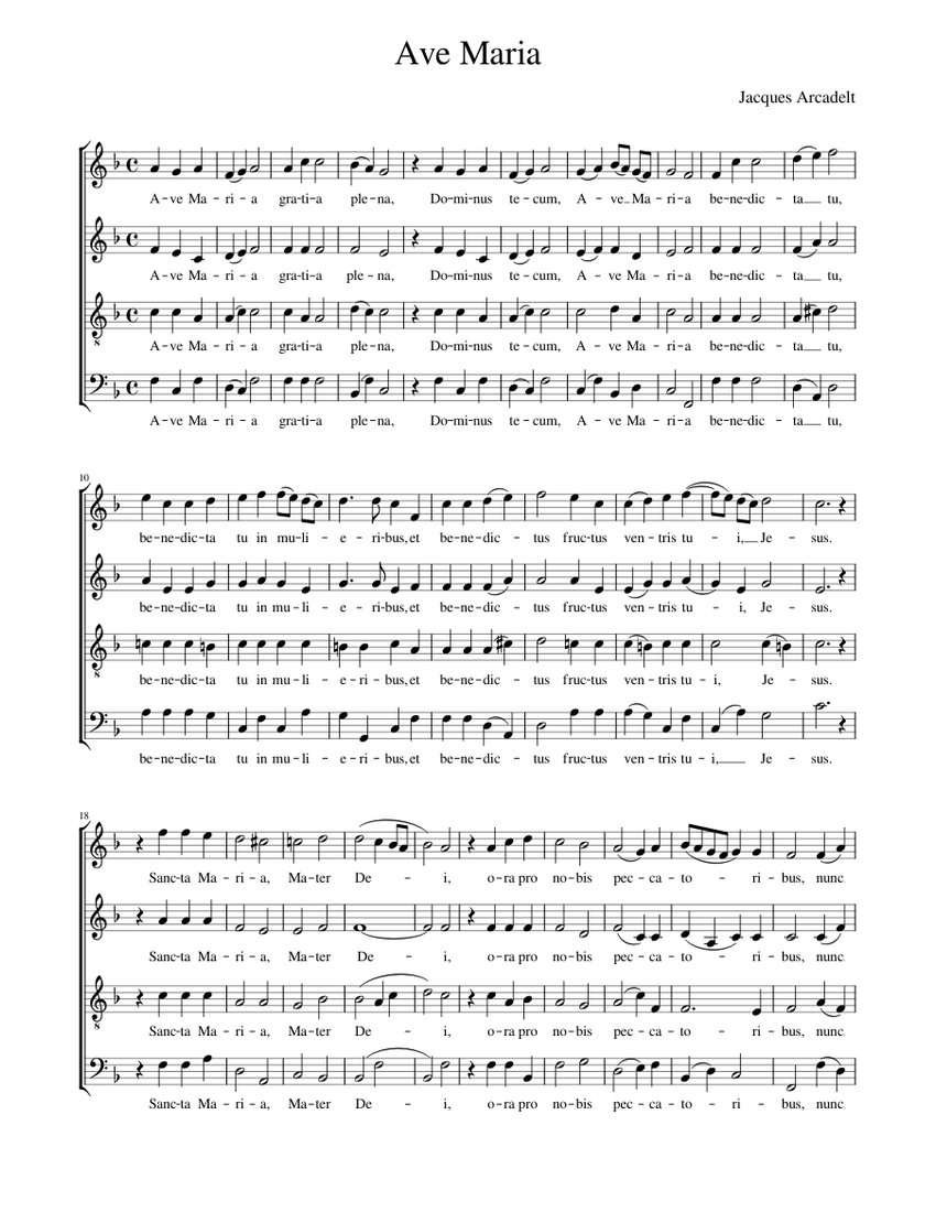 Ave Maria – Jacob Arcadelt Sheet music for Soprano, Alto, Tenor, Bass ...