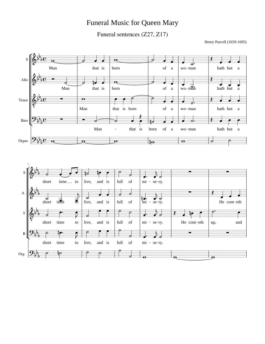 Funeral Music for Queen Mary Sheet music for Bass guitar (Solo ...